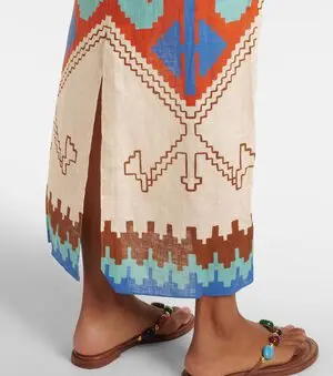 Johanna Ortiz Printed Linen Midi Dress With Tie Detail - Multicoloured