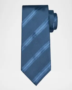 TOM FORD TOM FORD Tonal Stripe Silk Neck Tie Mineral Blue
