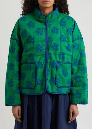 Free People Chloe Floral-print Quilted Cotton Jacket - Green