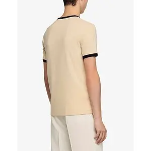 Sandro Branded Contrast-trim Cotton-jersey T-shirt - Sand