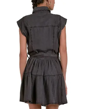Elan Chambray Collared Button Front Mini Dress