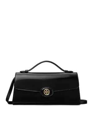 Tory Burch Robinson Spazzolato Top Handle Chain Wallet - Black