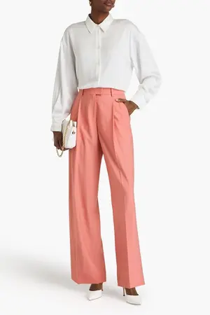 Another Tomorrow Pleated Wide-leg Wool-crepe Trousers