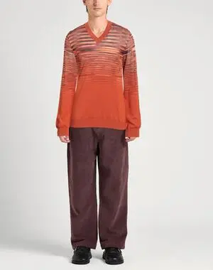 Missoni V-neck Wool Sweater With Multicolor Stripes - Red