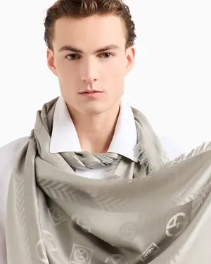 Giorgio Armani Monogram Jacquard Virgin-wool And Silk Stole - Beige