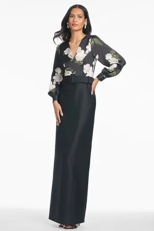 Sachin & Babi Schylor Floral Print Column Gown - Black