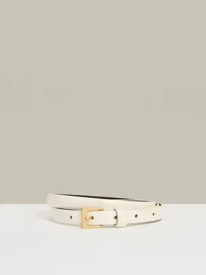REISS Thin Leather Belt - Off White