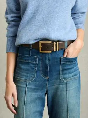 REISS Brompton Leather Belt - Chocolate