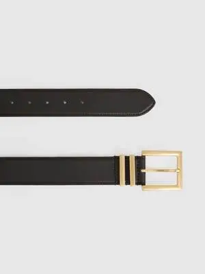 REISS Brompton Leather Belt - Chocolate