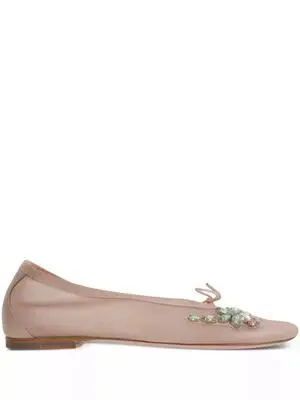 Simone Rocha Rhinestone-appliqué Mesh Ballet Flats - Neutrals