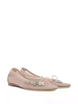 Simone Rocha Rhinestone-appliqué Mesh Ballet Flats - Neutrals