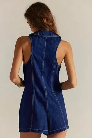 Free People We The Free Dover Denim Playsuit - Blue Raspberry