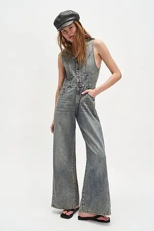 ONETEASPOON Love Machine Denim Jumpsuit Dirty Blue