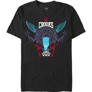 CROOKS & CASTLES Abstract Medusa Purple And Blue Logo Graphic T-shirt - Black