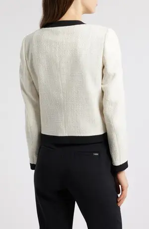 Anne Klein Contrast Trim Tweed Cardigan