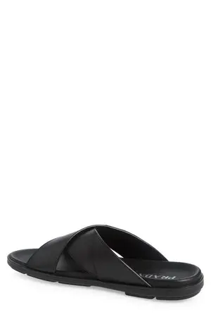 Prada Criss-cross Leather Slide Sandal - Nero
