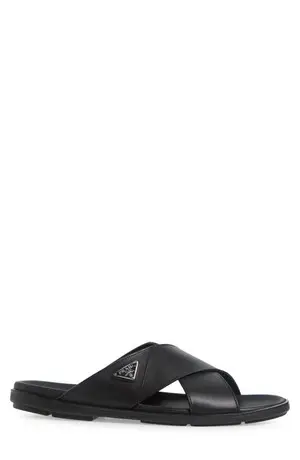 Prada Criss-cross Leather Slide Sandal - Nero