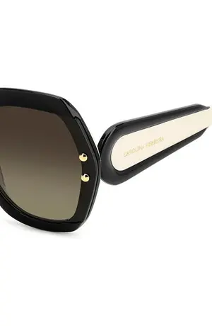 Carolina Herrera 61mm Geometric Sunglasses - Black White/ Brown Sf