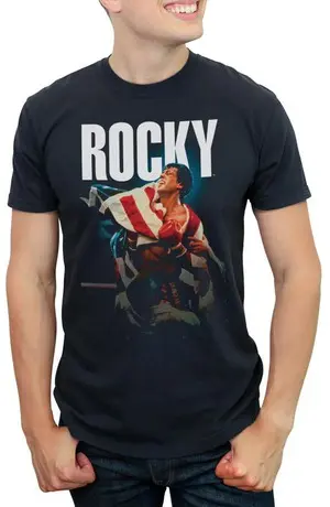 ROCKY IV American Flag Movie Poster Short Sleeve Graphic T-shirt - Black