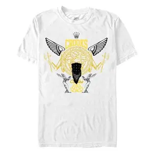 CROOKS & CASTLES Abstract Medusa Yellow And Black Logo Short Sleeve Graphic T-shirt - White