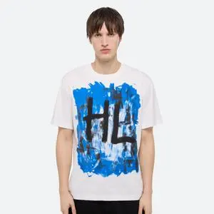 Helmut Lang Blue Scribble Logo Tee - White/blue
