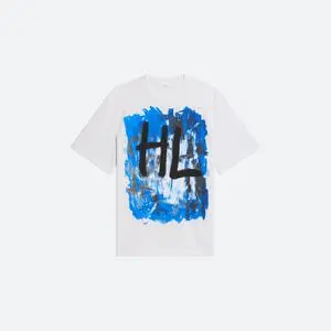 Helmut Lang Blue Scribble Logo Tee - White/blue