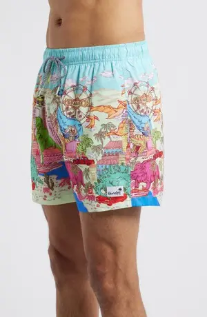 BOARDIES Dino Takeover Mid Length Swim Trunks - Blue Multi