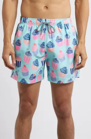 BOARDIES Celebrations Cupcake Print Swim Trunks - Blue