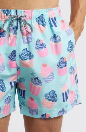 BOARDIES Celebrations Cupcake Print Swim Trunks - Blue