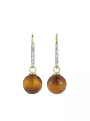 Mateo 14kt Yellow Tiger Eye And Diamond Drop Earrings - Gold