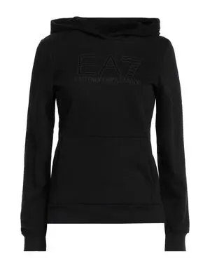 EA7 Hooded French Terry Sweatshirt With Appliqués - Black