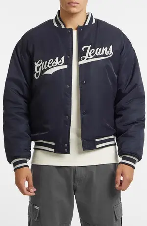 Guess Patch Bomber Jacket - Navy