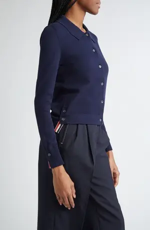 Thom Browne 4-bar Jersey Stitch Cardigan - Navy