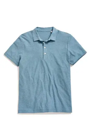 Billy Reid Pensacolo Stripe Polo - Steel Blue/ Carbon Blue