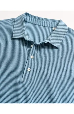 Billy Reid Pensacolo Stripe Polo - Steel Blue/ Carbon Blue