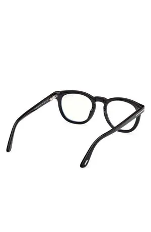 TOM FORD 50mm Round Frame Blue Light Blocking Glasses - Black/ White Eco / T Logo