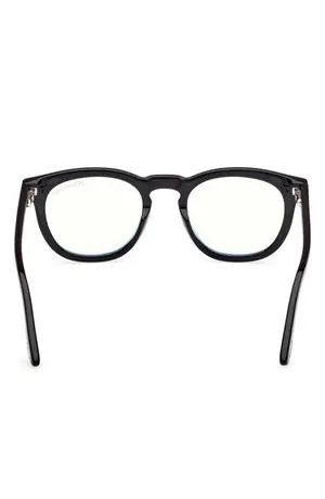TOM FORD 50mm Round Frame Blue Light Blocking Glasses - Black/ White Eco / T Logo