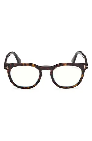 TOM FORD TOM FORD 50mm Round Frame Blue Light Blocking Glasses Havana Eco /t Logo