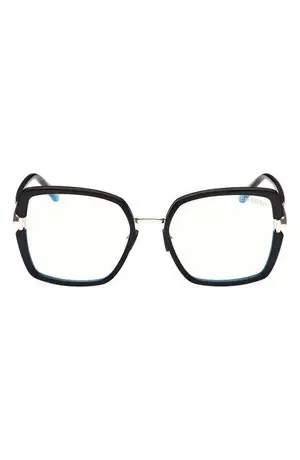 TOM FORD 55mm Square Optical Glasses - Black Rose Gold / T Logo