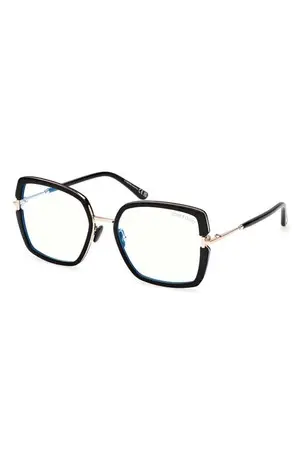TOM FORD 55mm Square Optical Glasses - Black Rose Gold / T Logo
