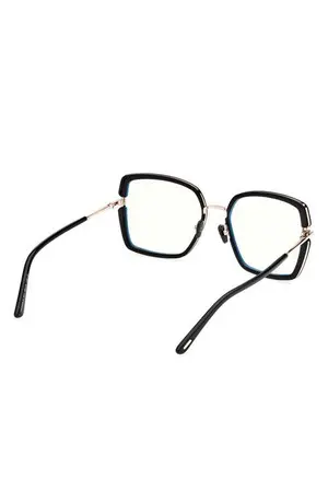 TOM FORD 55mm Square Optical Glasses - Black Rose Gold / T Logo