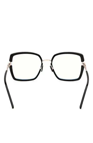 TOM FORD 55mm Square Optical Glasses - Black Rose Gold / T Logo