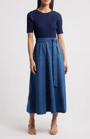 ZOE AND CLAIRE Mixed Media Midi Dress