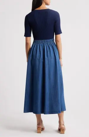 ZOE AND CLAIRE Mixed Media Midi Dress