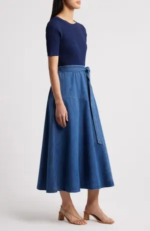 ZOE AND CLAIRE Mixed Media Midi Dress