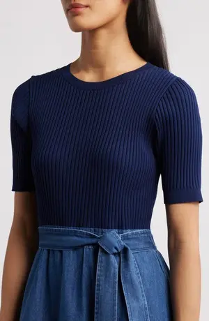 ZOE AND CLAIRE Mixed Media Midi Dress