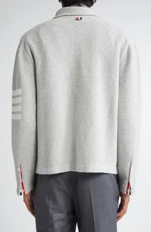 Thom Browne 4-bar Waffle Knit Jacket - Light Grey