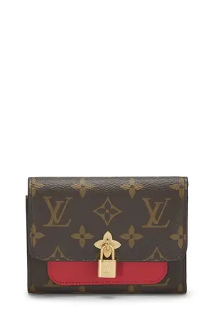 LOUIS VUITTON Monogram Flower Lock Compact Wallet - Red