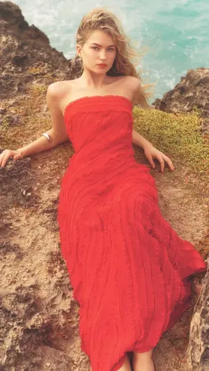 Endless Rose Strapless Ruffled Maxi Dress - Red