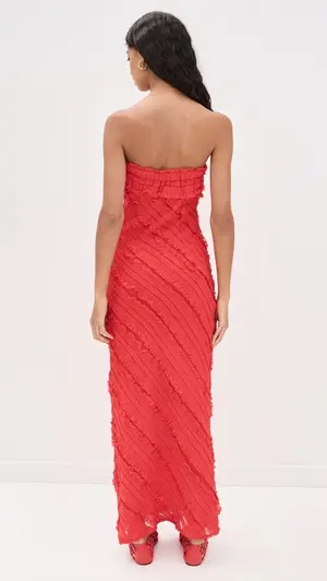 Endless Rose Strapless Ruffled Maxi Dress - Red